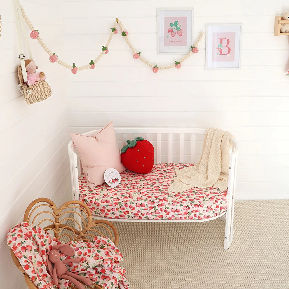 Strawberry Organic Fitted Cot Sheet – Room For Two